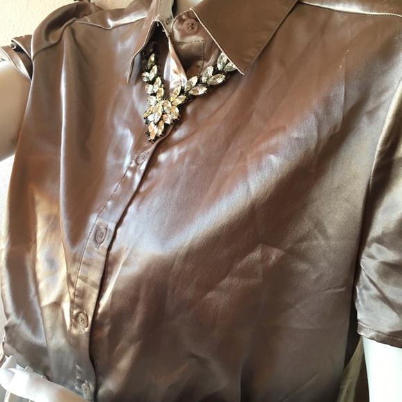 Fred David | Tops | Fred David Glamorous Nude Stretch Satin Blouse ...